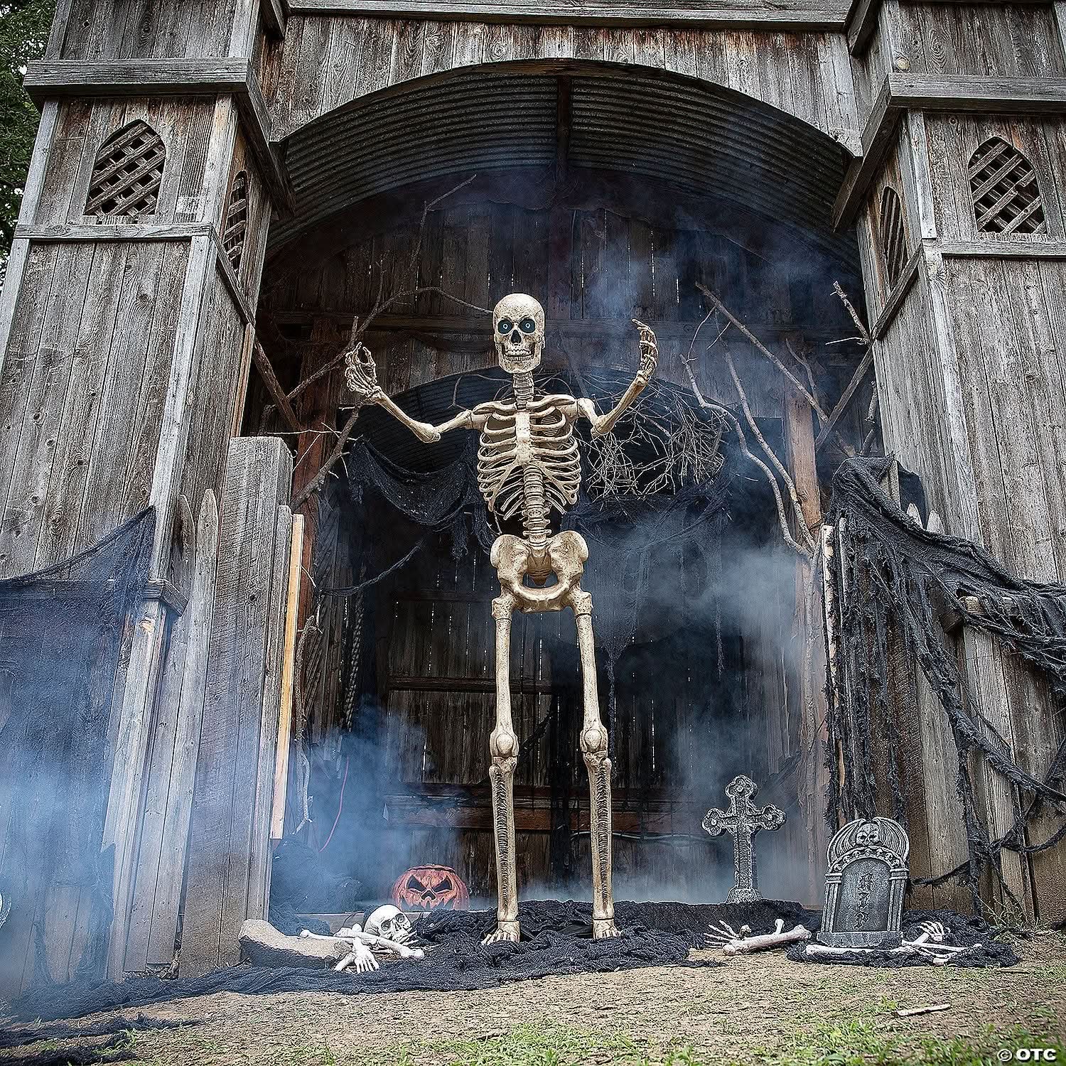 8' Towering Skeleton with Projection Eyes Halloween Animatronic Decora ...