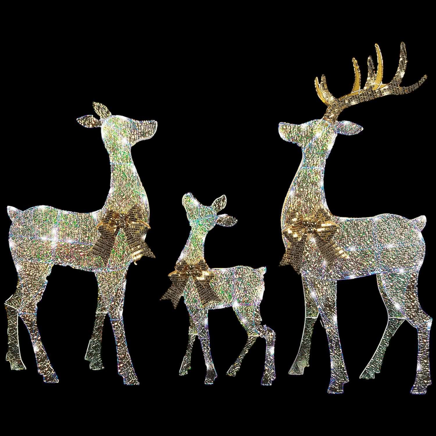 Reindeer Family Acrylic Iridescent Sculpture with Built-In LED Lights ...