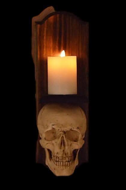 "Classic Skull Wall Sconce Style II w/ Ivory Flameless Candle" Haunted ...