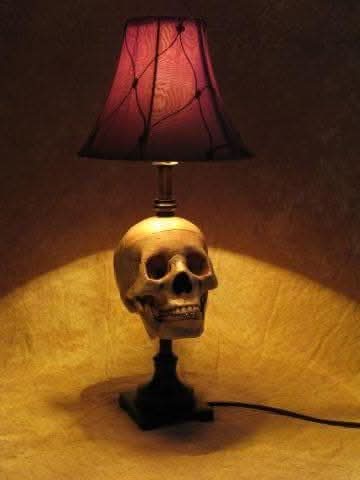 "Desk Lamp with Life-size Skull and Antique Shade" Haunted House Light ...