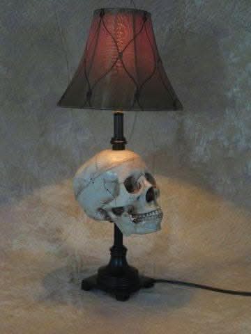 "Desk Lamp with Life-size Skull and Antique Shade" Haunted House Light ...